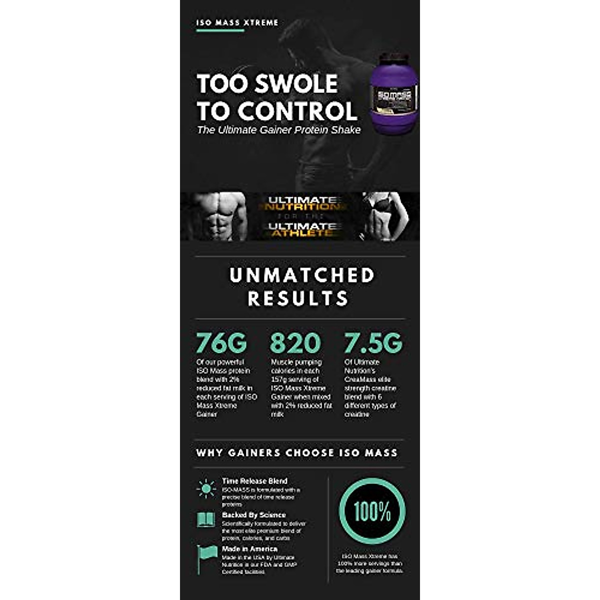 Ultimate Nutrition ISO Mass Xtreme Gainer, Isolate Protein Powder with Creatine - Weight Gain Serious Lean Muscle Mass with 60 Grams of Protein, Banana, 30 Servings