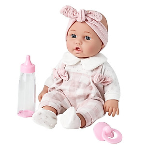 Enjoyin 12'' Baby Doll in Gift Box with Pink Cloths, Pacifier, 13''x13'' Microfabric Blanket, and Feeding Bottle. Gift Idea for Ages 3+