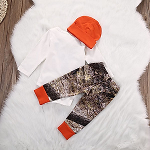 Newborn Baby Boy Deer Printed Grey Tshirt Top Camouflage Pants Hat 3Pcs