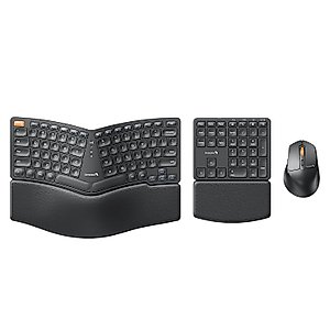 ProtoArc Ergonomic Keyboard Mouse, EKM04 2.4GHz Wireless Ergo Keyboard Mouse Combo, Separate Numeric Keypad, Split Design, Wrist Rest, Rechargeable, for Desktop, PC, Laptop, Windows