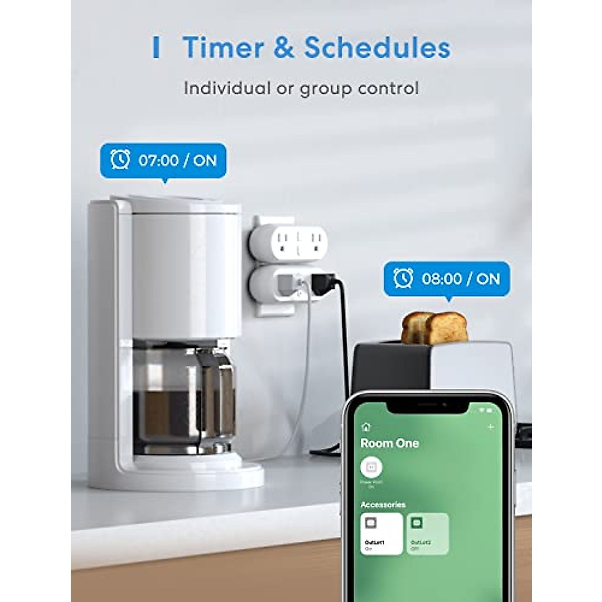 Meross WiFi Dual Smart Plug, 15A 2-in-1 Smart Outlet, Support Apple HomeKit, Siri, Alexa, Echo, Google Home and SmartThings, Voice & Remote Control, Timer, No Hub Required, 2.4G Only, 1 Pack