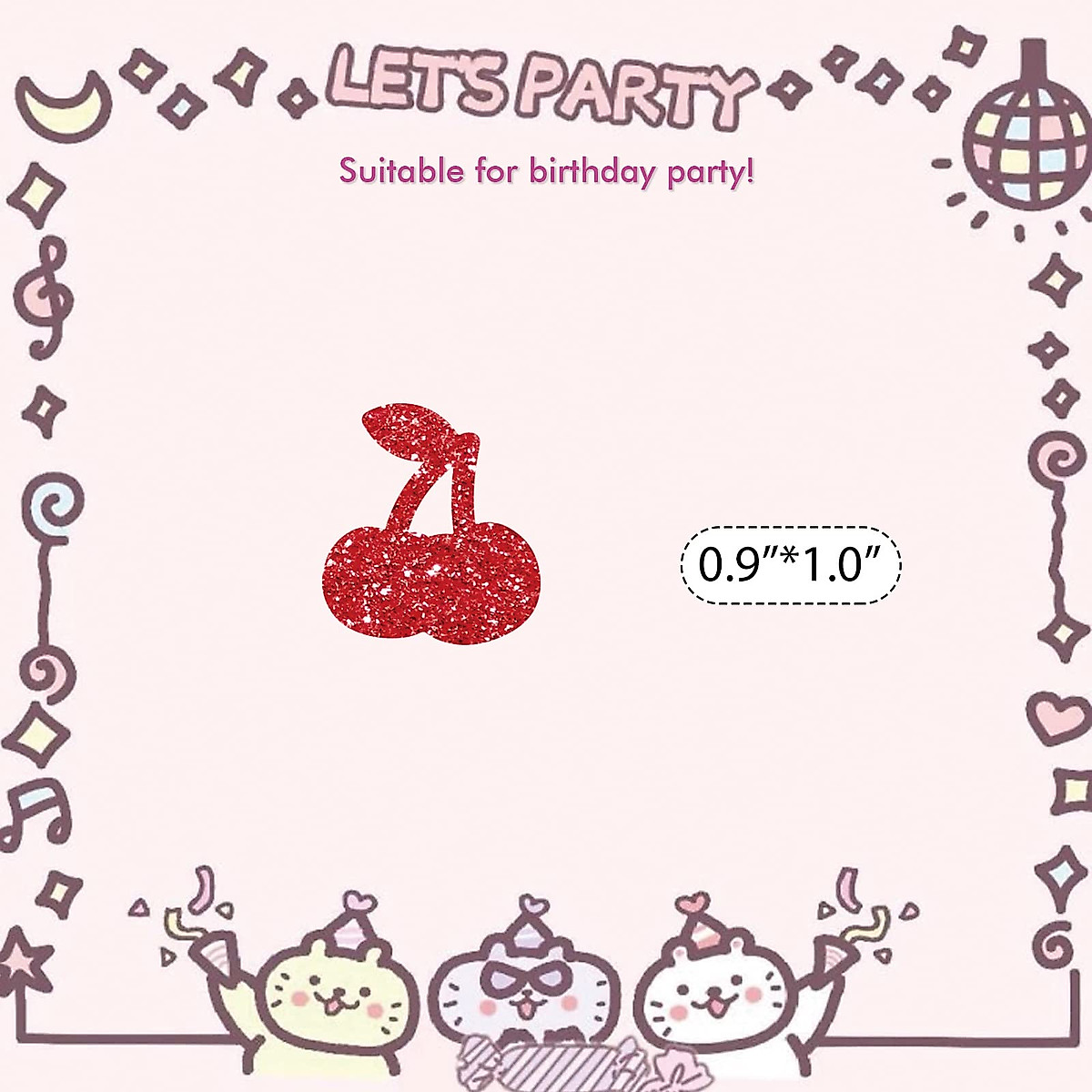 100pcs Cherry Confetti, Red Glitter Cherry Paper Scatter, Fruit Theme Party Table Decor, Cherry Smash Cake Decor, Cherry Confetti for Girl's Birthday/Baby Shower