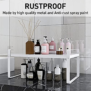 Cabinet Organizer Shelf Expandable Countertop Shelf, Kitchen Organizer Desk Shelf Cupboard Stand Spice Rack, Over the Sink Shelf Organization and Storage for Kitchen and Bathroom, Metal White