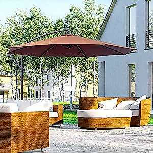 Outsunny 10' Cantilever Hanging Tilt Offset Patio Umbrella with UV & Water Fighting Material and a Sturdy Stand, Brown