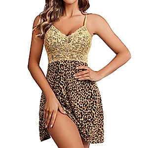 Avidlove Night Gowns Women Sexy Sleepwear for Women Chemise Nightgown Sexy Lace Sleep Dress Leopard XXL