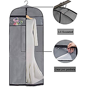 MISSLO Gusseted 60" Dress Garment Bag Hanging Clothes Cover with Clear Window Zipper Pocket for Long Coat, Full-Length Wedding Gown, Closet, Travel, Luggage (Grey)