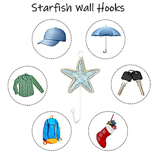 MShengM Set of 4 Starfish Decorative Wall Hooks,White Starfish Decor Hooks,Beach Coastal Wall Hooks,Beach Ocean Home Coastal Bathroom Hook for Clothes,Aprons,Towels,Hats