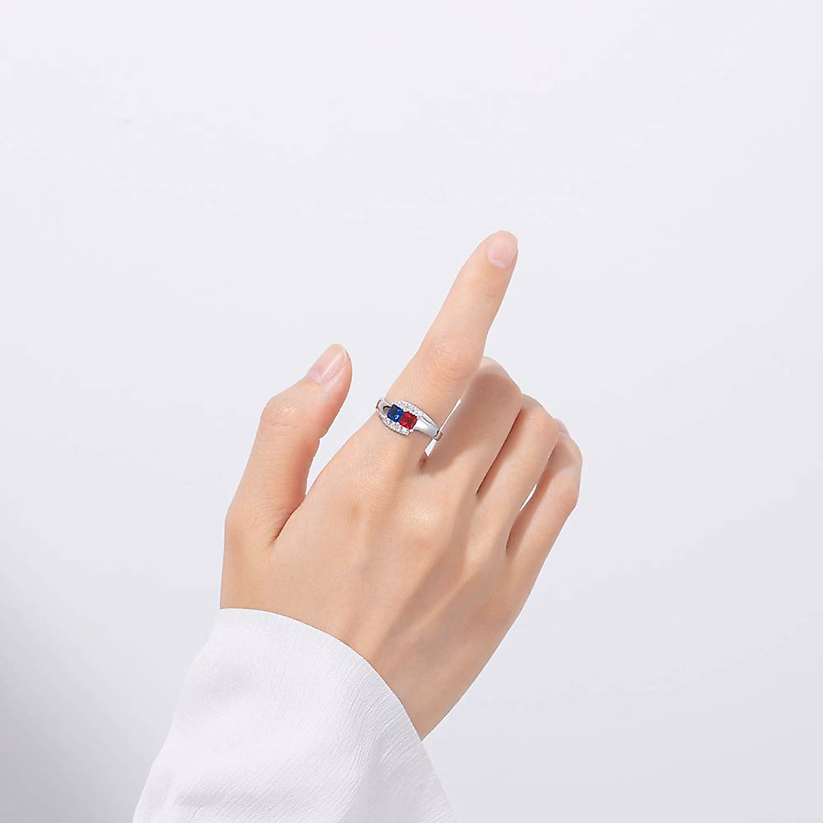 GLAMCARAT Sterling Silver Personalized mother ring with 2 birthstones promise ring name engraved jewelry for women (sterling-silver, 8)