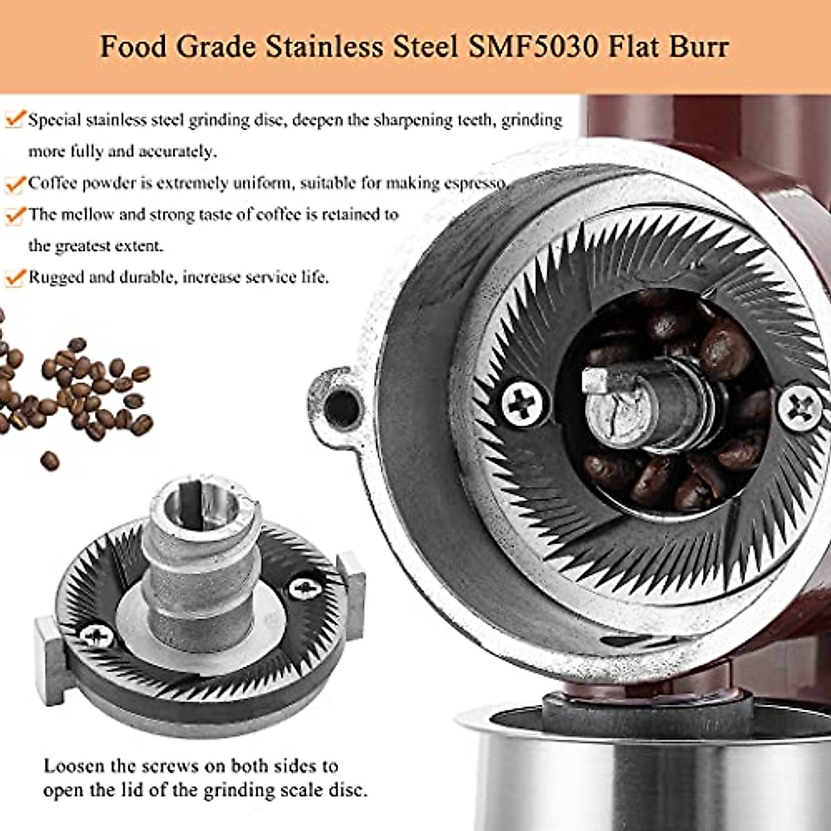Huanyu Stainless Steel Coffee Grinder Electric with 8 Grinding Settings Flat Burr Coffee Grinder Adjustable Burr Coffee Grinders for Home Use Red