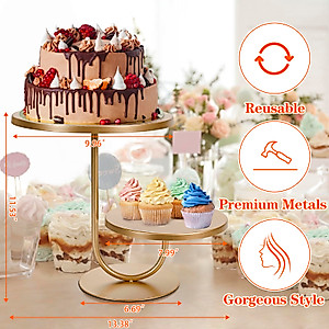 HUANGXIN 2 Tier Gold Cake Stand Metal Food Display Riser Stands Perfect for Desserts Cupcakes Pastry Candy Round Serving Tray Ideal for Wedding Birthday Party and Event