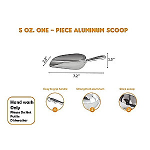 Cast Aluminum Utility Scoop, 5-Ounce - Round Bottom, Small ice scoop For Multi-Purpose Use, With Finger Groove Handle (Hand Wash Only) 5 oz.