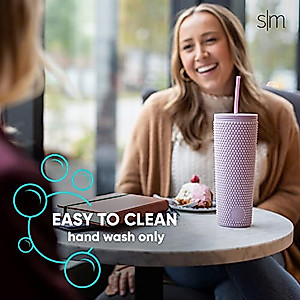 Simple Modern Plastic Matte Studded Tumbler with Lid and Straw | Reusable BPA Free Iced Coffee Cups Double Wall Smoothie Cup | Gifts for Women Men Him Her | Classic Collection | 24oz | Winter White