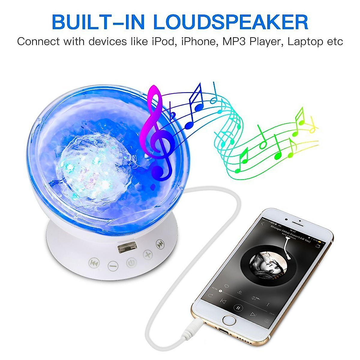 Ocean Wave Night Light Projector, Baby Lullaby Night Light with 7 Relax Light Show Projection, Music Player, Auto-Off Timer for Nap-time for Baby Nursery, Adults and Kids Bedroom, Living Room (White)