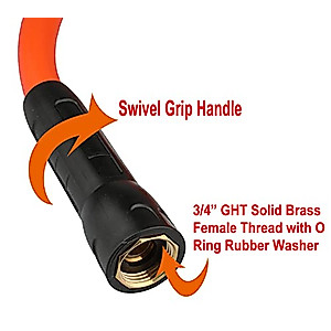 YOTOO Heavy Duty Hybrid Garden Lead in Water Hose 5/8-Inch by 10-Feet 150 PSI, Kink Resistant, All-Weather Flexible with Swivel Grip Handle and 3/4" GHT Solid Brass Fittings, Orange
