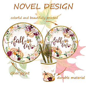 Fall in Love Party Decorations Fall Floral Pumpkin Decoration Set Includes Fall Tablecloths, Fall in Love Dinner Plate Boho Balloons Perfect for Bridal Shower Anniversary Engagement Party Decorations