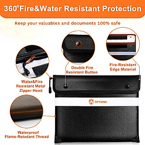 SPVIOQI Fireproof Document Bag 5200°F with Heat Insulated, Fireproof Money Bag for Cash with Zipper and Reflective Strip, 14.2” X 11” Fireproof Safe Storage Pouch for Valuables