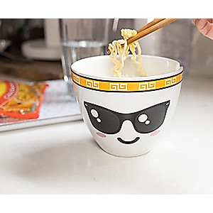 Toynk Bowl Bop Pho Sho Japanese Ceramic Dinnerware Set | Includes 16-Ounce Ramen Noodle Bowl and Wooden Chopsticks | Asian Food Dish Set For Home & Kitchen | Kawaii Anime Gifts, Snack Collectible