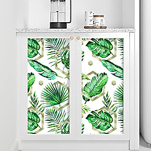 STICKEEP Tropical Wallpaper Peel and Stick Modern Green Palm Leaf Wall Paper Self Adhesive Botanical Floral Peel and Stick Wallpaper for Bedroom Walls Bathroom Living Room Cabinets 24" x 118"