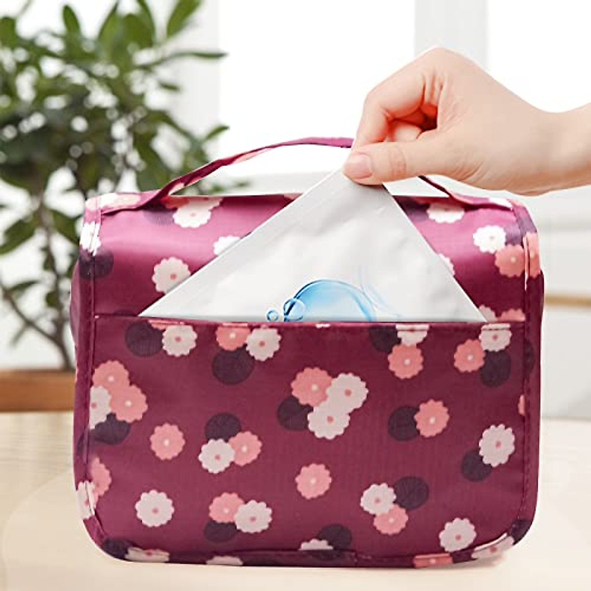 Aosivm Hanging toiletry bag for Women,makeup travel bag,with Jewelry Organizer Compartment,Large Cosmetic Bag Travel Organizer for Bathroom Shower Accessories (Wine red, Large)