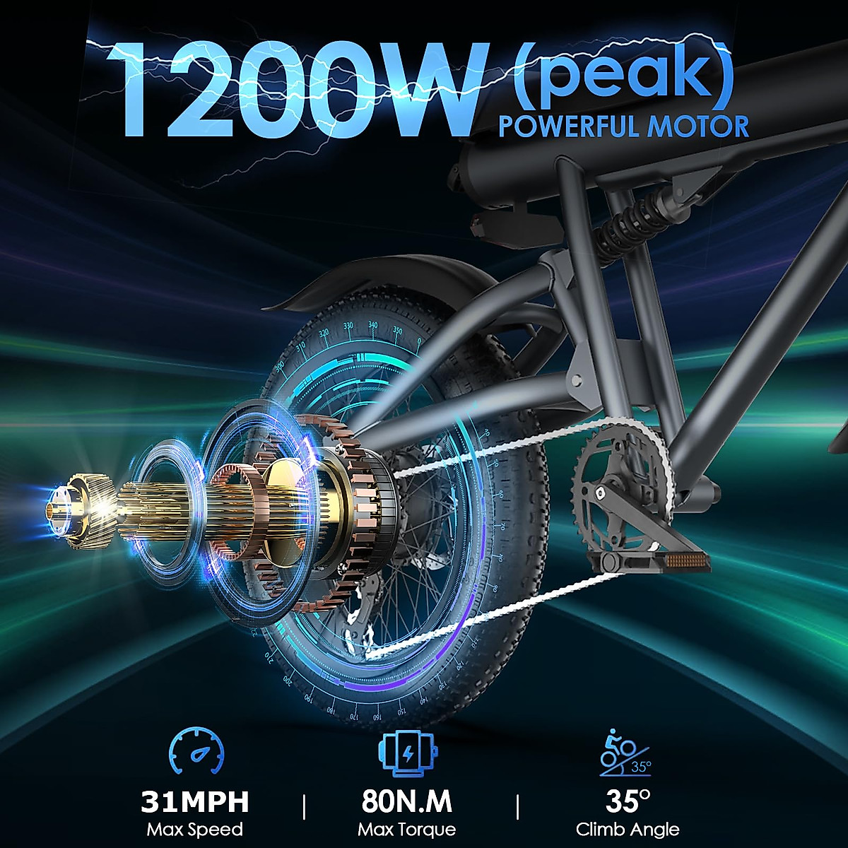 PJIBO Electric Bike for Adults 31MPH Ebike,1200W Electric Dirt Bike Long-Lasting 48V 20AH Removable Battery,20" x4.0 Fat Tire Electric Bicycle