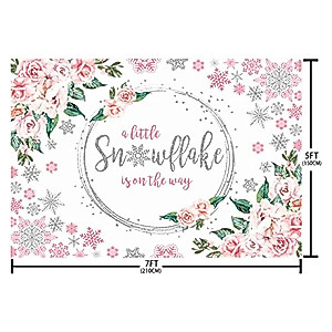 AIBIIN 7x5ft Winter Baby Shower Backdrop for Girl A Little Snowflake is On The Way Baby Shower Decorations Pink Silver Snowflakes Photography Background Banner Photo Props
