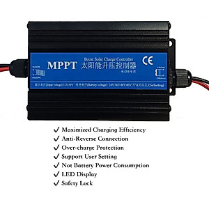 MPPT Solar Charge Controller LED Display Solar Panel Battery Regulator Charge Controller Max 300W for Lithium Lead-Acid Lithium Iron Batteries 24V/36V/48V/60V/72V