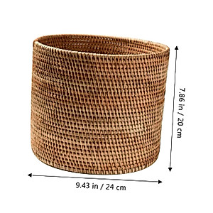 Rattan basket Garbage Can Woven Laundry Basket Wicker Waste Bin Collapsible Laundry Baskets Small Trash Can Pencil Pot Rubbish Bin Baby Basket Rattan Vase Roll Stand Autumn Vines Office Desktop ( Colo