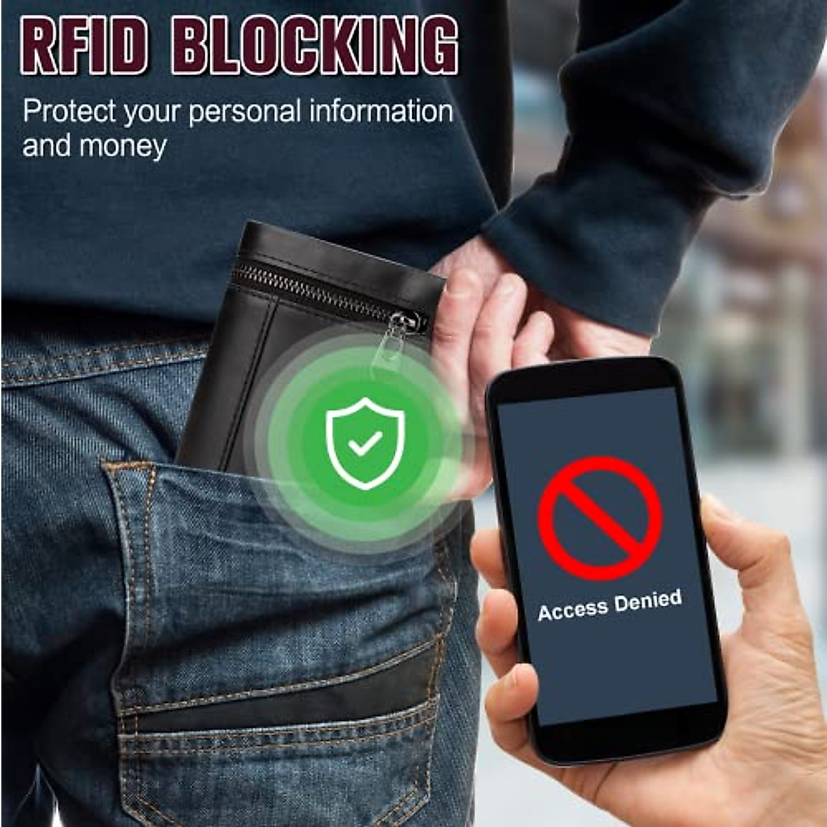 TEUEN Large Capacity RFID Blocking Genuine Leather Wallet for Men 11 Card Slots 2 ID Windows Snap Button Bifold Wallets