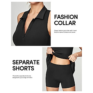 IUGA Tennis Dresses for Women Golf Dress with Shorts Underneath Built-in Bra Workout Exercise Athletic Dress with Pockets Black