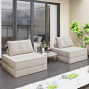 SKKTKT Folding Sofa Bed with Back Support, Large Convertible Sleeper Chair Floor Couch with Pillow, Foldable Mattress Portable Chair Bed Floor Sofa Lounge for Living Room Bedroom Apartment (Beige)