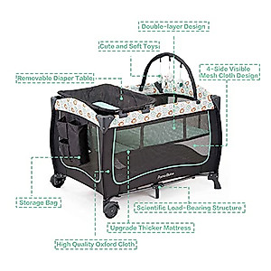 Pamo Babe Portable Crib for Baby Nursery Center Playard Baby Playpen Travel Crib Diaper Changer with Mattress
