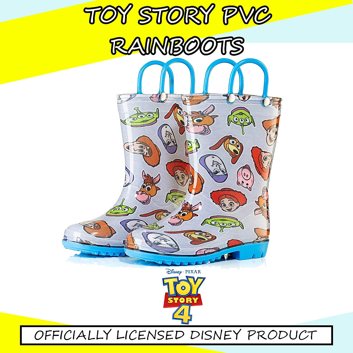 Disney Toy Story Kids PVC Waterproof Rainboots - Woody, Buzz Lightyear, Aliens, Hamm, Rex and Slinky Dog - Size 8 Toddler