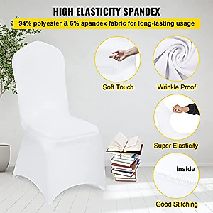 VEVOR 100 Pcs White Chair Covers Polyester Spandex Chair Cover Stretch Slipcovers for Wedding Party Dining Banquet Flat-Front Chair Covers