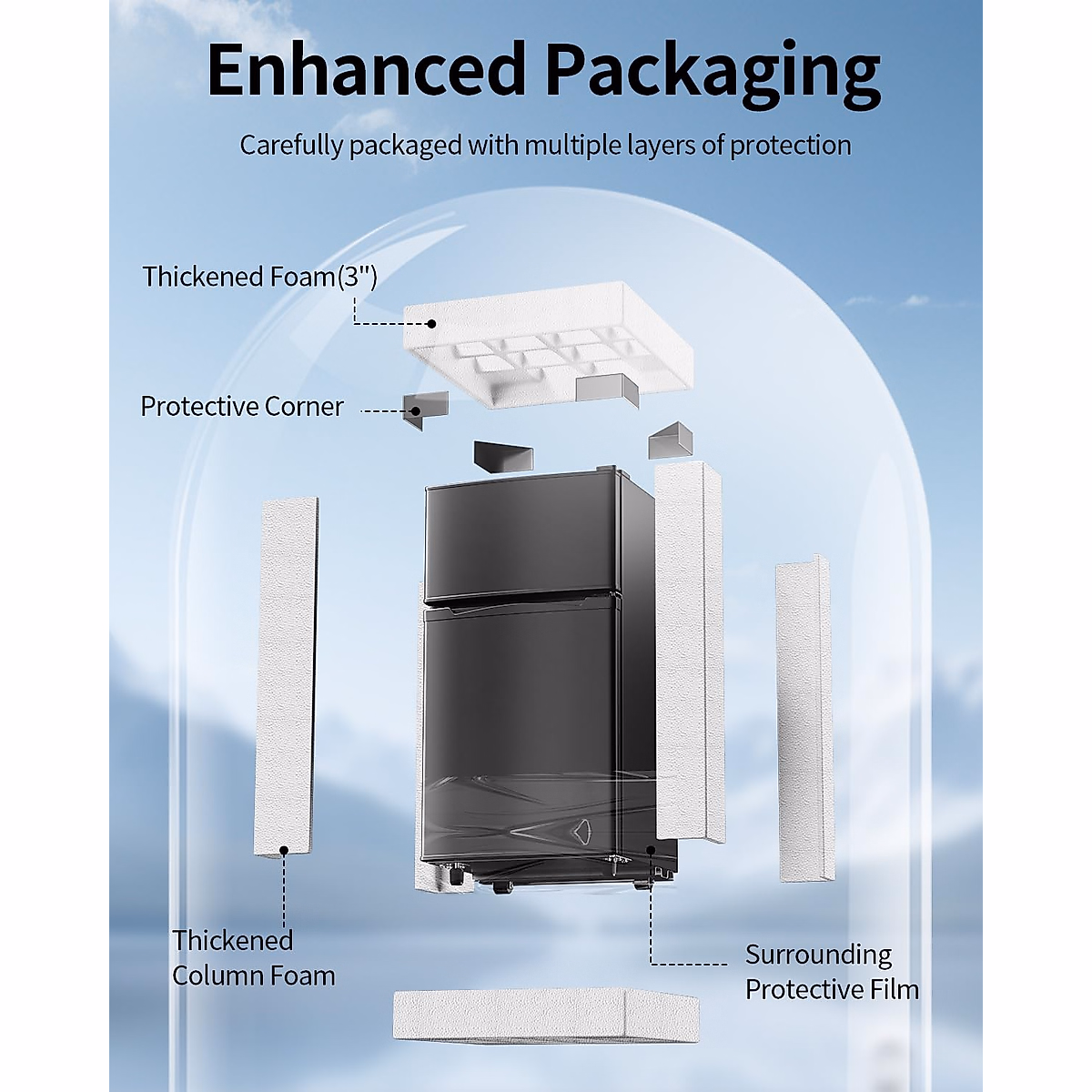 Tehanld 3.4 Cu.Ft Mini Fridge for Bedroom Office Dorm, 2 Door Small Refrigerator Freezer, Mini Compact Fridge with Adjustable Thermostat, Low Noise, Energy Saving, Black