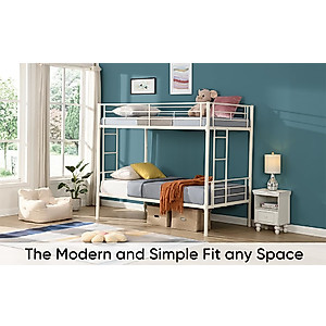 HomJoones Metal Bunk Bed Twin Over Twin Sturdy Heavy Duty Bunk Beds with 2 Side Ladders,Space Saving,No Box Spring Needed,for Boys Girls Teens Adults, Bedroom, Dormitory (White)