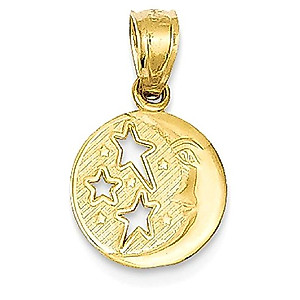 IceCarats 14K Yellow Gold Crescent Moon Stars Necklace Charm Pendant 20mm x 13mm Only