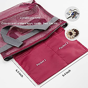 TOPASION Mesh Shower Caddy Bag Portable Hanging Toiletry and Bath Organizer with Zipper for Swimming, Travel, Gym, Camping, College Dorms, Beach (Wine Red)