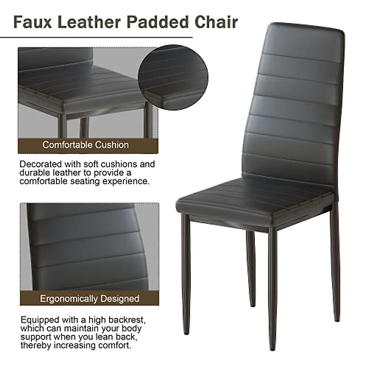 Lamerge Kitchen Tables Set for 4, Dining Faux Marble Top Table and 4 PU Leather Chairs, 5 Pieces Dining Room Table Set for Small Space, Breakfast Nook and Apartment, Black