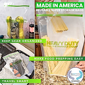 HEAVY DUTY Reusable STAND-UP Ziplock Bags for Food Storage by Smelly Proof, USA Made, NO PEVA & BPA FREE, Reusable Freezer Bags, Dishwasher-Safe, Triple Zip, CLEAR 5-mils XXL 2-Gallon 12" x 16" - 5pk