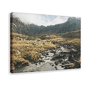 Cottage Mountain Landscape Vintage Wall Art Antique Oil Painting Earth Tone Decor Moody Scenery Poster Frame-b 12x18inch(30x45cm)