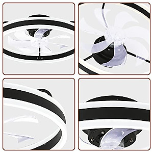 Bella Depot Ceiling Fans with Lights, Low Profile Ceiling Fan with Light, Flush Mount LED Ceiling Fan with Dimmable LED Lights, Reversible Blades, Timing, Smart APP Control for Bedroom (Black)