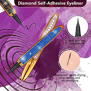 8 Pieces Self-adhesive Eyeliner 2 in 1 Eye Liner Pen Diamond Liquid Eyeliner No Glue No Magnetic Eyeliner Waterproof Long Lasting for Women Girls Eye Makeup False Eyelashes Sticking (Stylish Style)