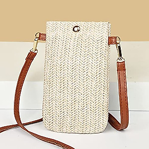 Aktudy Women Mini Straw Messenger Bags Hand Woven Summer Beach Shoulder Phone Wallet