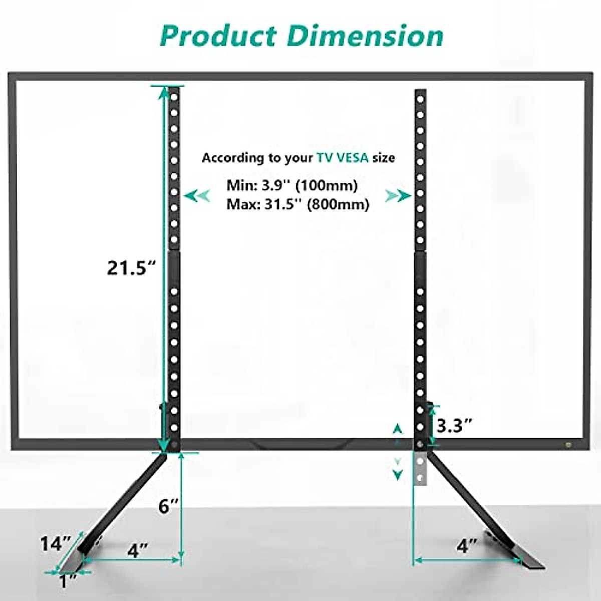 WALI Universal TV Stand Tabletop, for Most 22 to 65 inch LCD Flat Screen TV, VESA up to 800 by 500mm (TVS001), Black