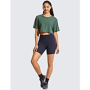 CRZ YOGA Women's Pima Cotton Workout Crop Tops Short Sleeve Yoga Shirts Casual Athletic Running T-Shirts Graphite Green Large