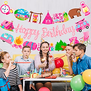 Happy Camper Birthday Party Banners Girls Camping Birthday Decorations 2PCS Happy Camper Party Decorations Camping Party Decoration for One Happy Camper Baby Shower Supplies