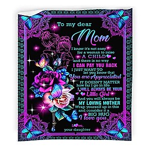 Whegvyi Gifts for Mom,Mom Gifts,Mom Birthday Gifts from Daughter,Flower Throw Blanket,Warm Soft Flannel Letter Blanket 50 * 40'' One Size for All