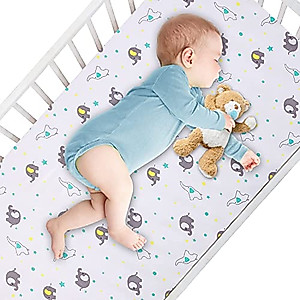 bimocosy Fitted Crib Sheets Girl 4 Pack, Size 28"x 52" for Standard Crib and Toddler Mattresses, Super Soft Breathable Microfiber Baby Crib Mattress Sheet, Floral/Elephant/Pink/Light Green