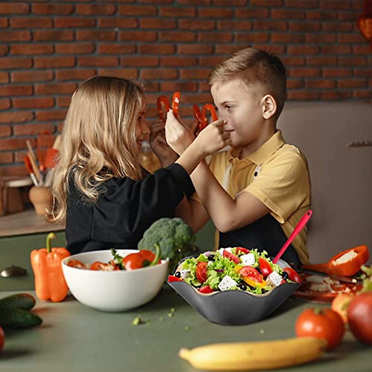 6Pcs Large-Nonstick Tortilla Shell Maker, DSVENROLY 8.4-inch Taco Salad Bowl Pans Makers Set with Silicone Gloves & Basting Brush, Carbon Steel Fluted Tortilla Shell Pan Baking Molds for Kitchen