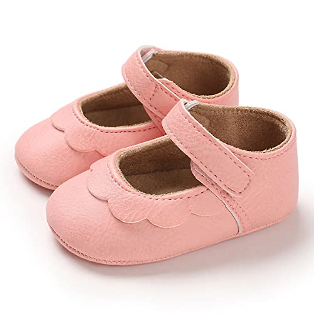 Lykmera Spring Autumn Children Baby Toddler Shoes Girls Round Toe Lightweight Comfortable Solid Hook Loop Walking Shoes (Pink, 0-6 Months)